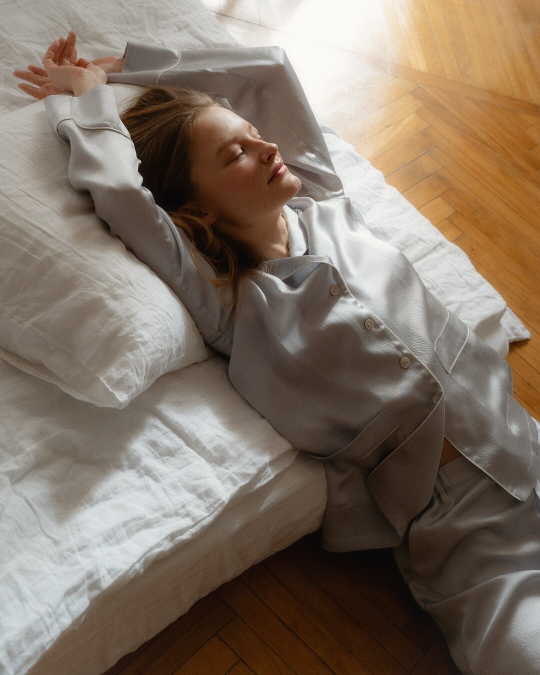 Seductive Pearl Pajama Set Natural Silk Nightwear Sleeping Chill Wear Top Trousers Shirt ...