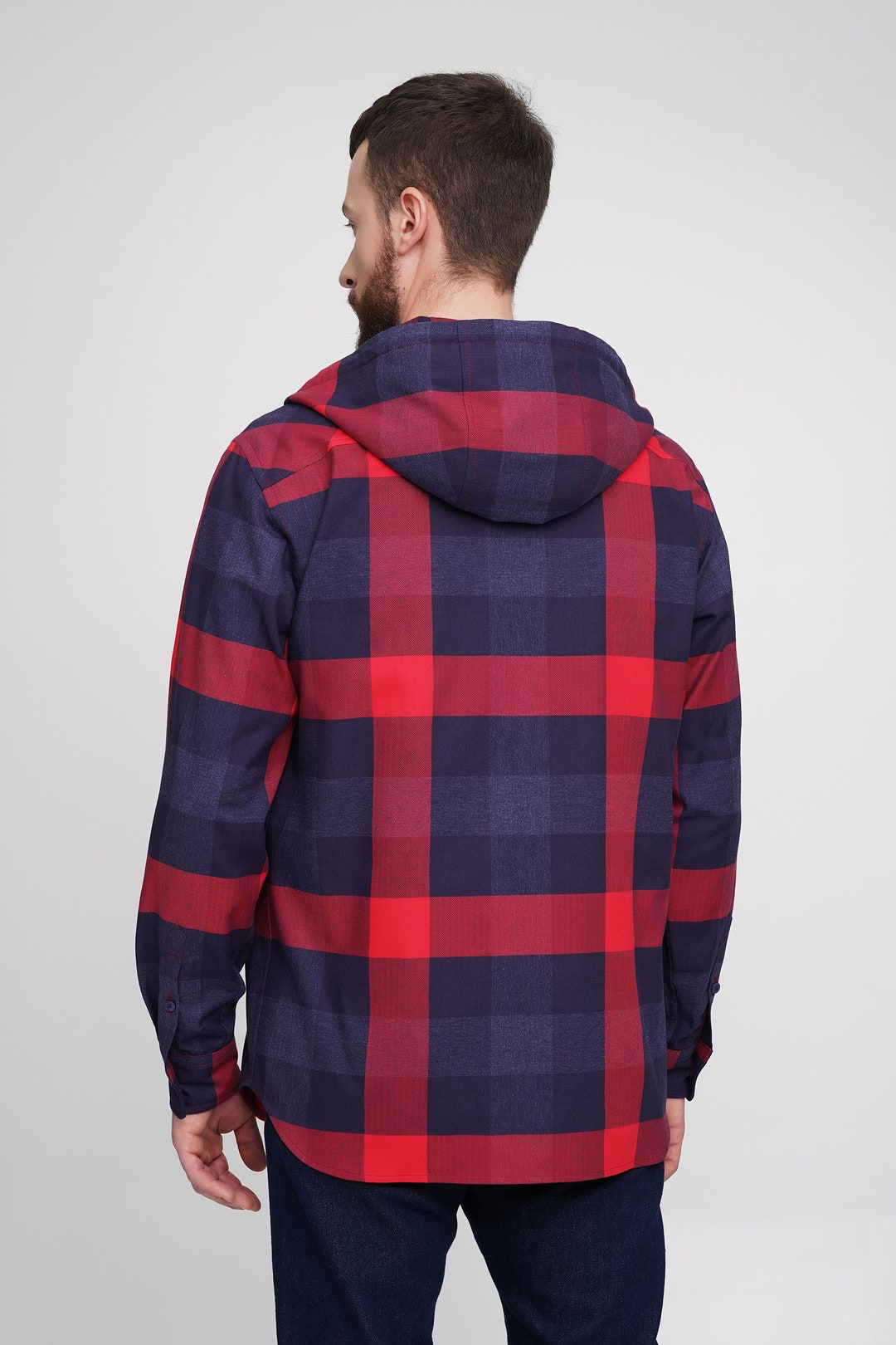 Hooded Overshirt for Men, Smart Shirt With Hood With Cashmere, Elegant ...