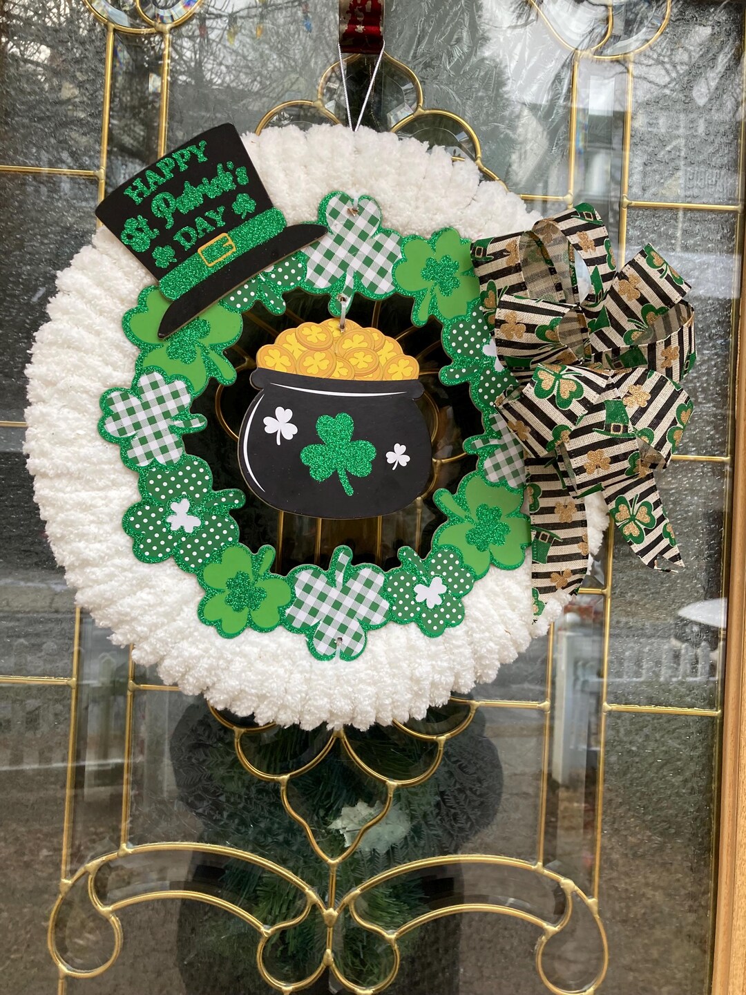 Festive St Patrick's Day Yarn & Ribbon Wreath - Handcrafted Irish Decor ...