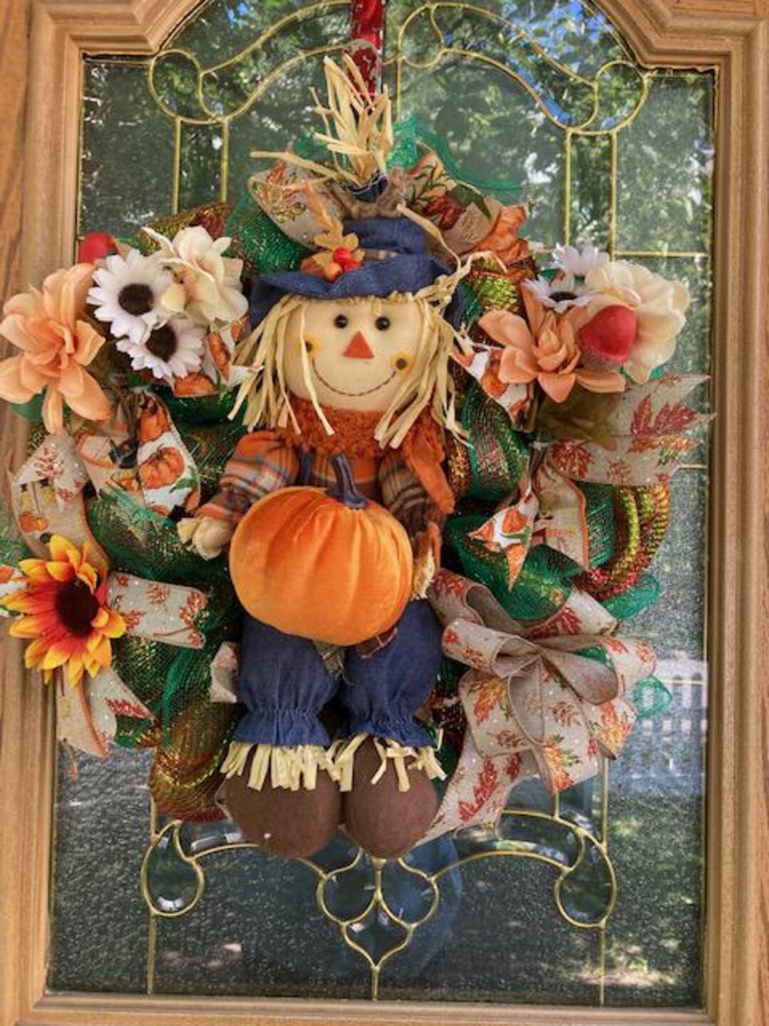 Autumn Harvest Thanksgiving Scarecrow Door Wreath Decor - Etsy