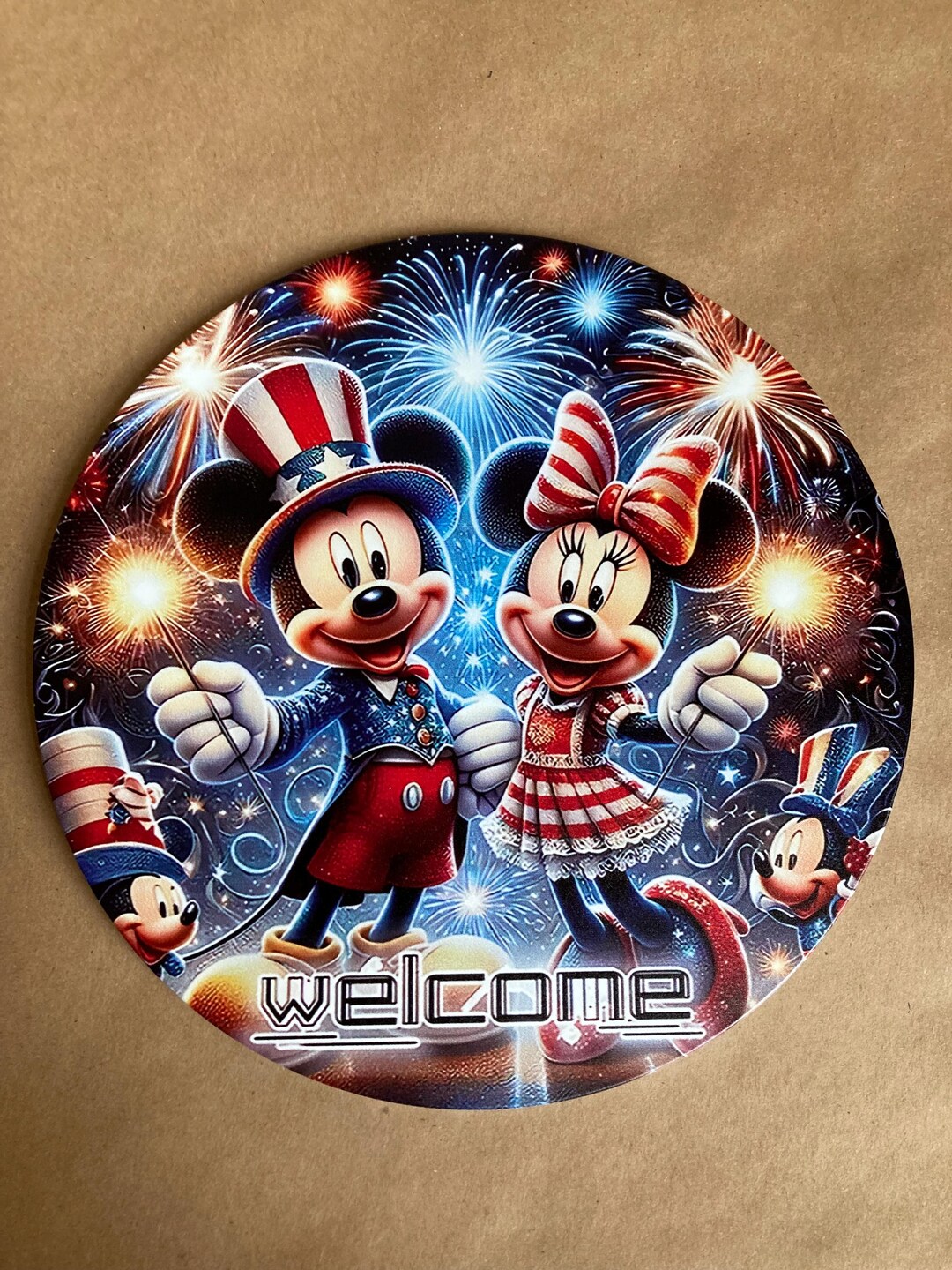 Patriotic Mickey & Minnie Mouse Fourth of July Welcome Sign for Front ...