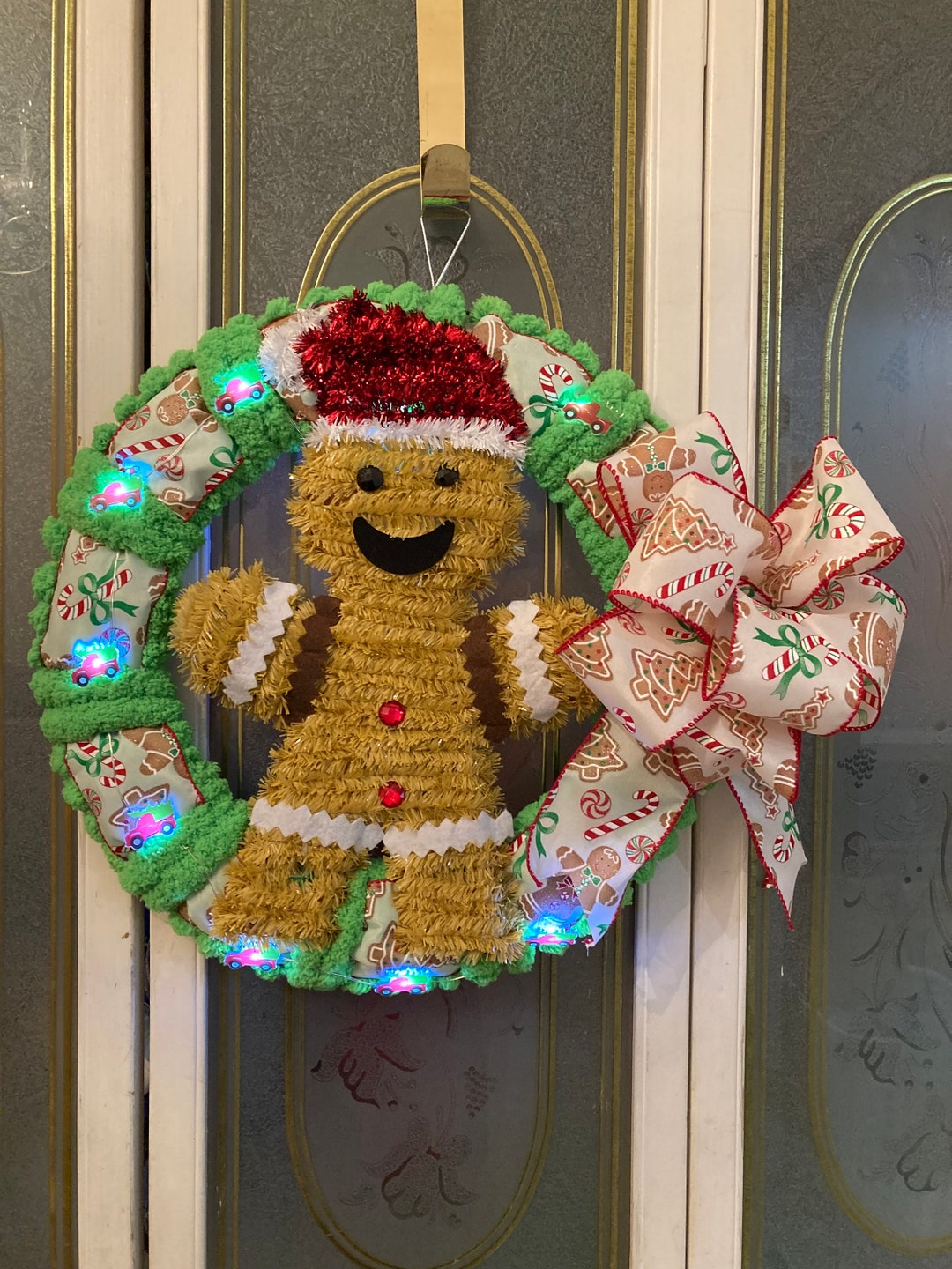 Gingerbread Wreath Christmas Wreath Wreath With Lights - Etsy