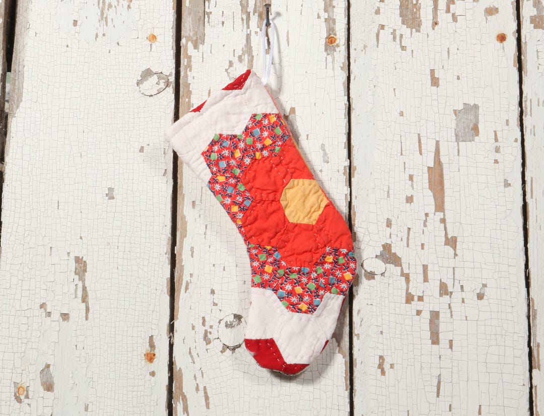 MINI Christmas Stocking Crafted From a Vintage Quilt, Hand Quilted ...