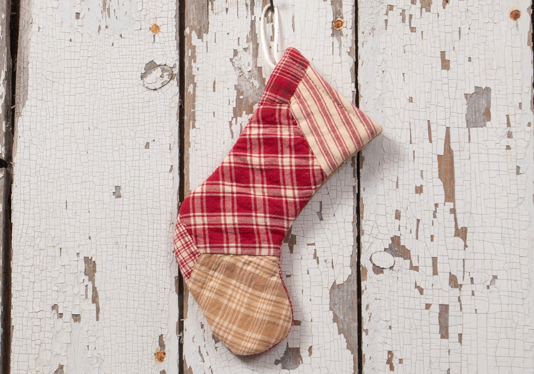 MINI Christmas Stocking Crafted From Vintage Quilt, Hand Quilted, Hand ...