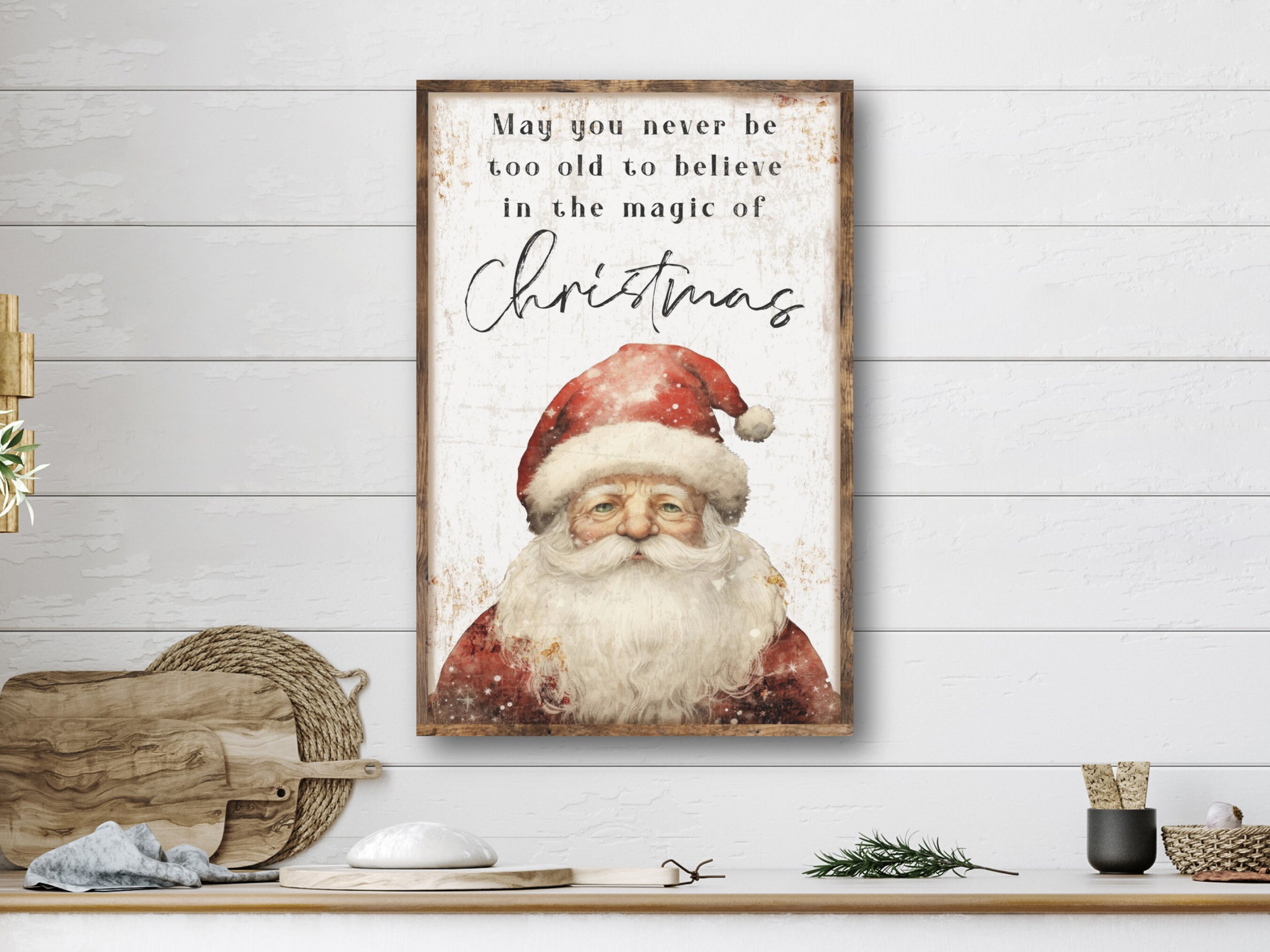 Vintage Santa Sign Christmas Decor Rustic Modern Farmhouse Cottage ...