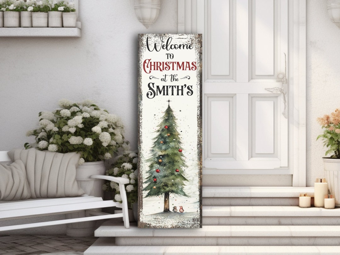 Personalized Christmas Sign Porch Decor, Custom Family Name Welcome ...