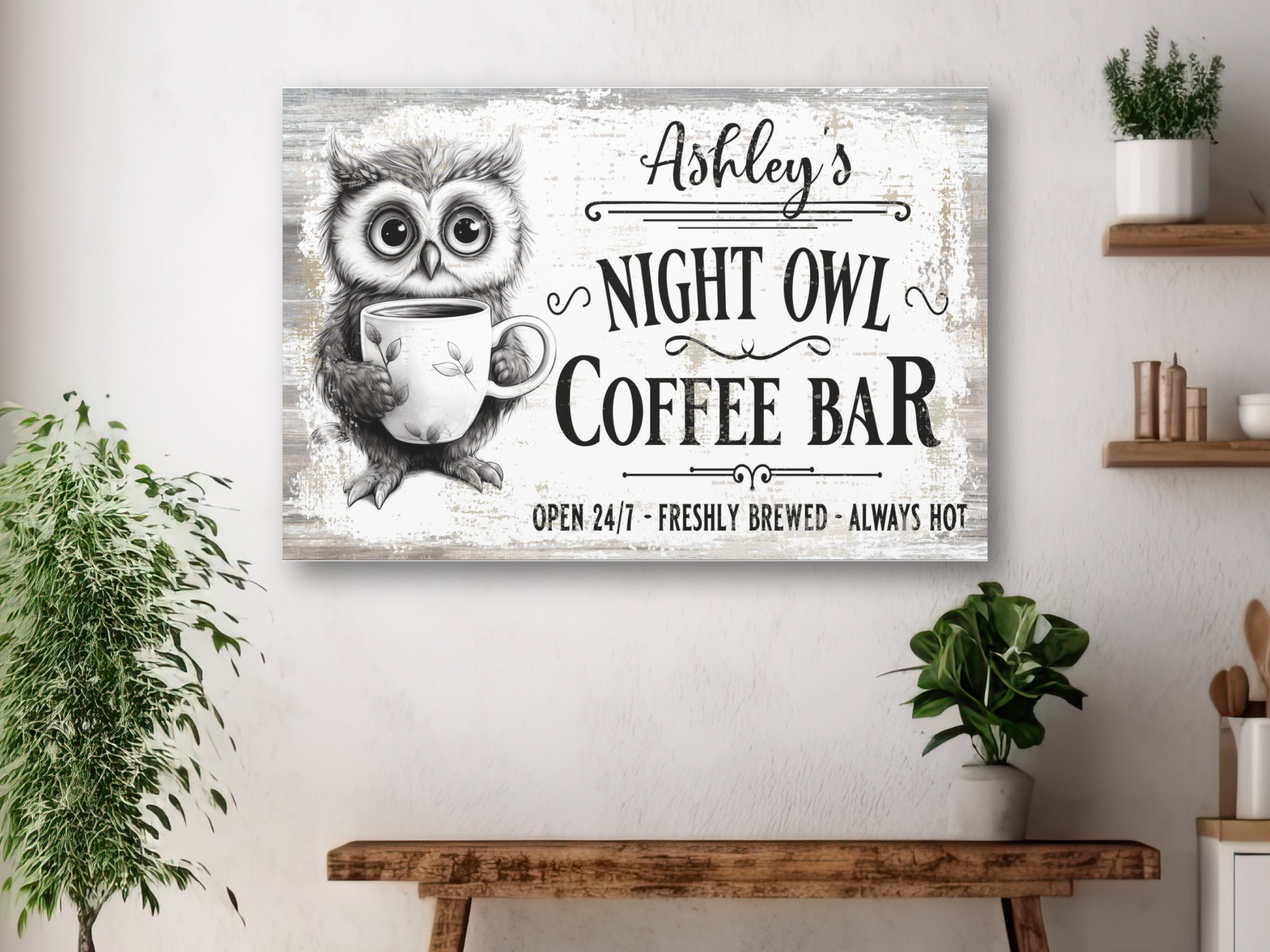 Coffee Bar Sign Rustic Farmhouse Kitchen Personalized Custom Name ...