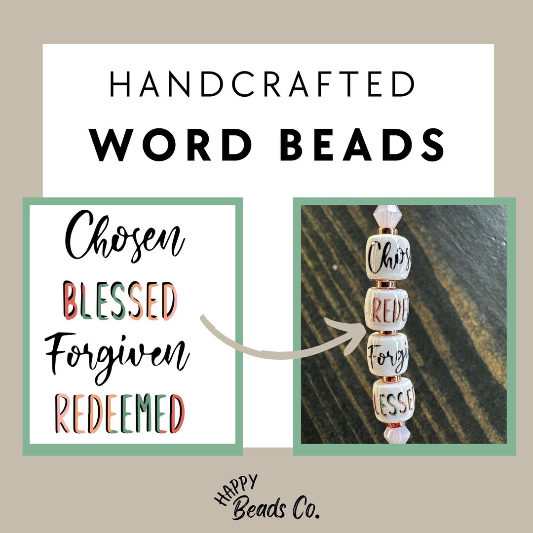 Christian Word Beads, Chosen Blessed Forgiven Redeemed Beads for Jewelry Making, Faith Projects ...