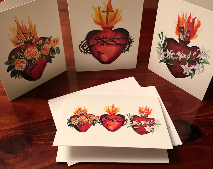Three Hearts Card Pack, Sacred and Immaculate Heart Card Pack, Chaste ...