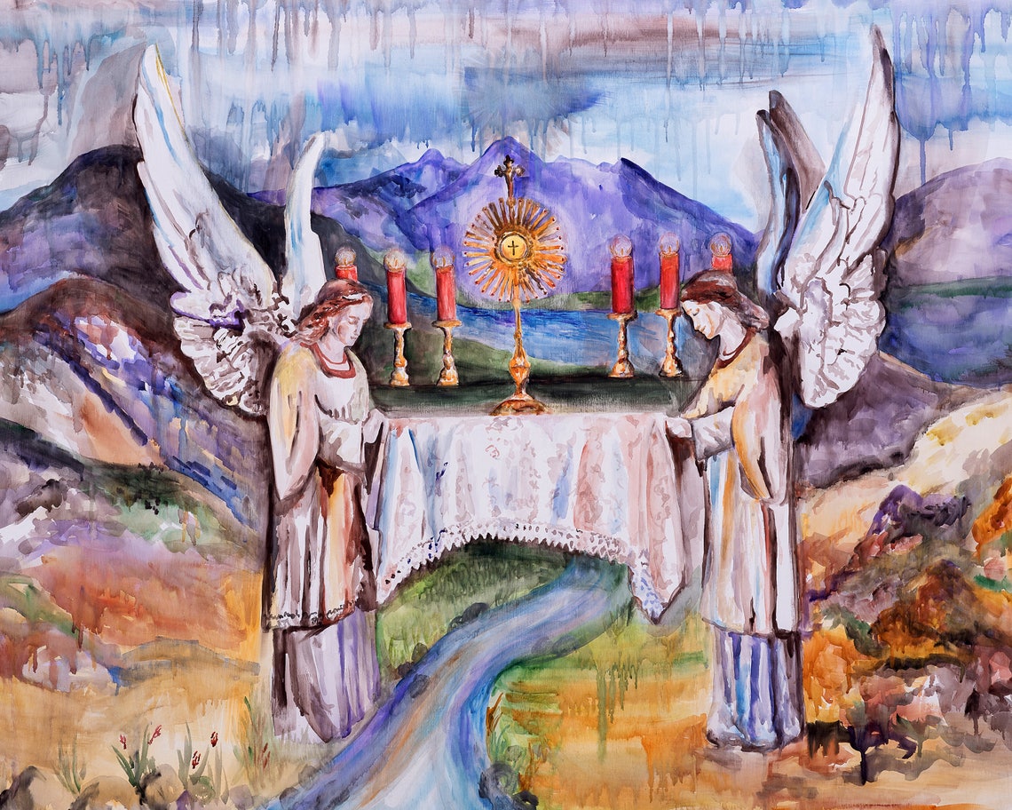 Angel's Gaze, Eucharist Painting, Adoration, Eucharistic, Angels ...