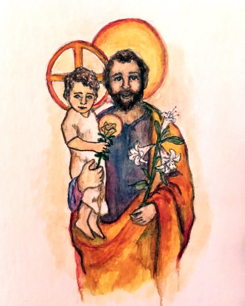 Saint Joseph Watercolor Print, Holy Family Catholic Art - Etsy