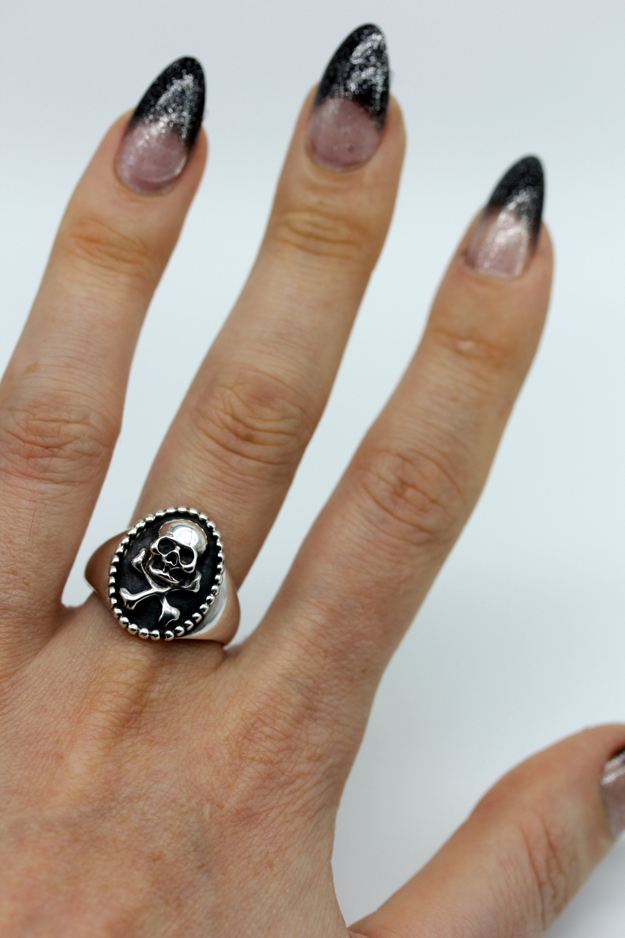 Silver Skull Ring Skull and Crossbones Signet Ring - Etsy UK