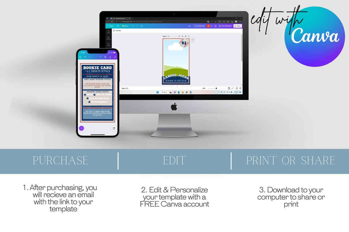 Rookie Card 1st Birthday Invitation Insert, Rookie of the Year Invite ...