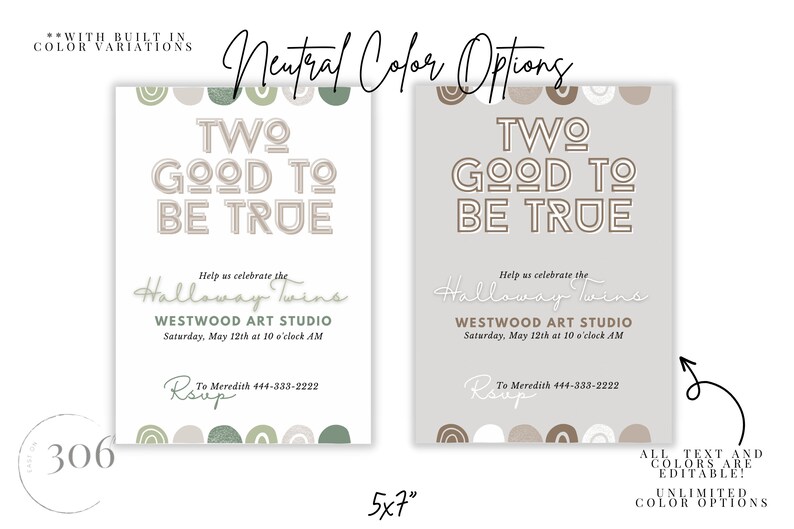 TWINS Baby Shower Invitation, Two Good to Be True, Fraternal Twins or ...