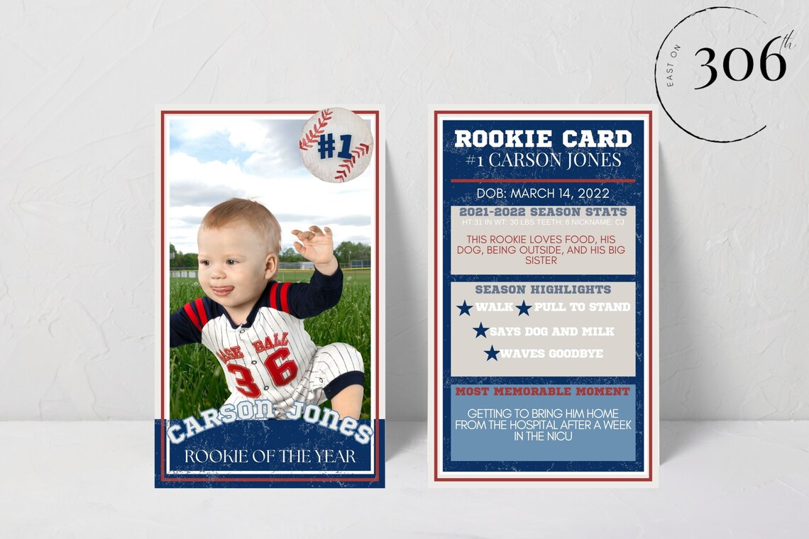 Rookie Card 1st Birthday Invitation Insert, Rookie of the Year Invite ...