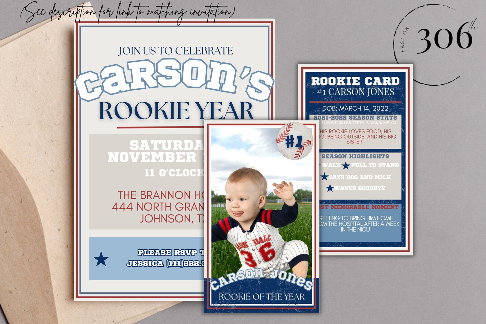 Rookie Card 1st Birthday Invitation Insert, Rookie of the Year Invite ...