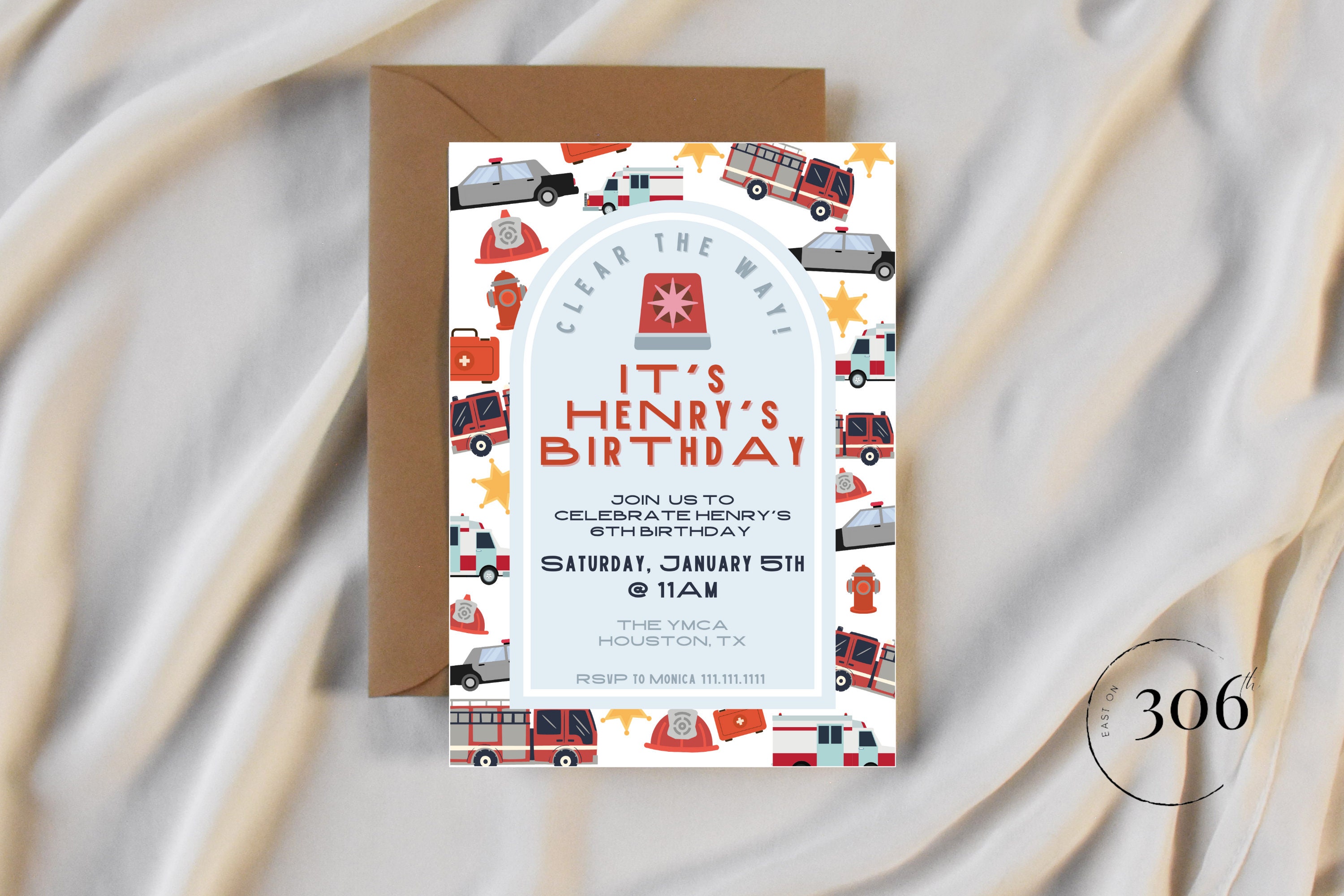 First Responder Birthday Invite Police Car, Fire Truck & Ambulance ...