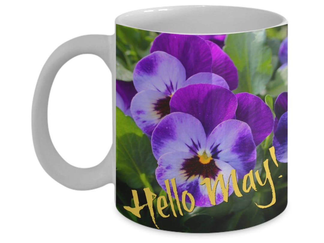 Hello May Purple Pansies Spring Flowers Inspirational - Etsy