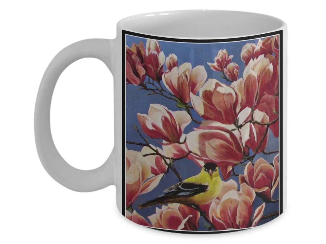 Wild Life Painting, Goldfinch and Magnolia Blossoms Artistic Coffee Mug ...