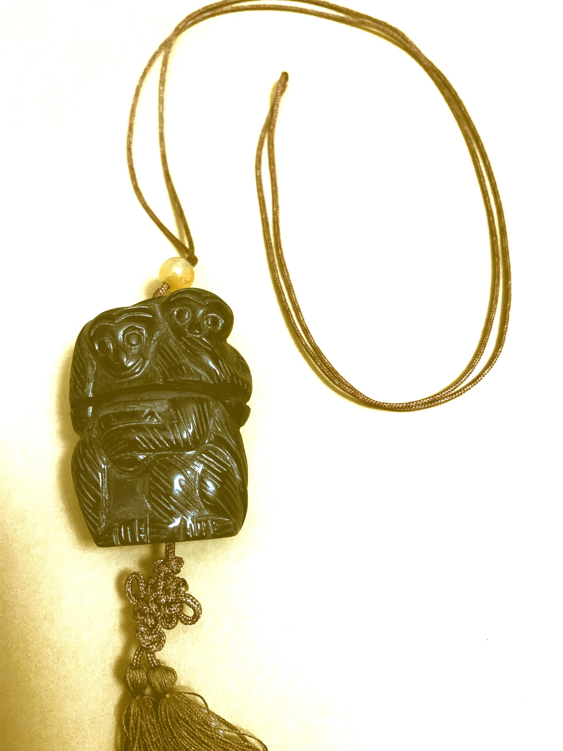 Vintage Chinese, Monkey Pill Box Necklace, 2 Monkeys Carved Pendant ...