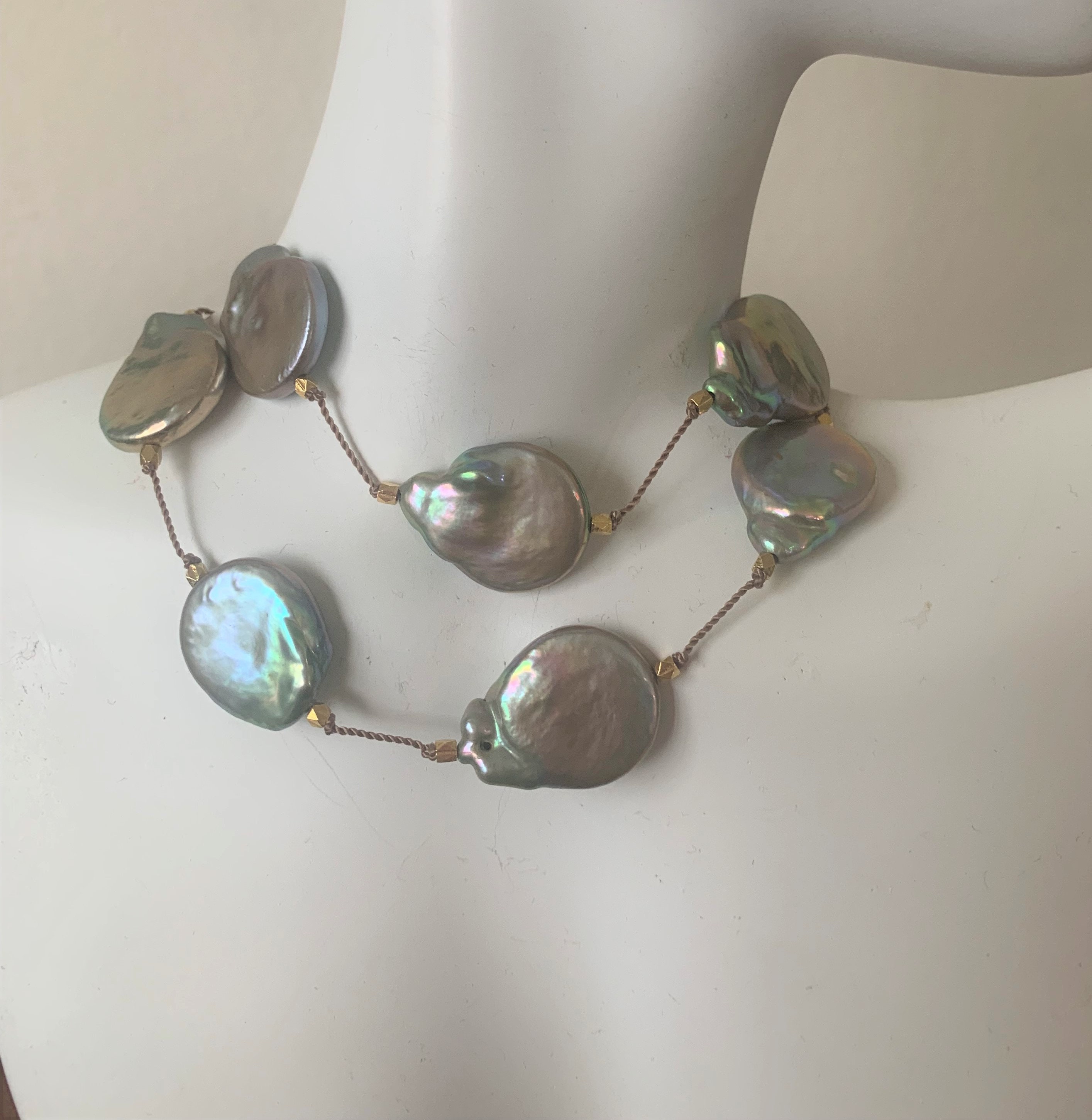 Vintage Huge Natural Silver Pearls Necklace, Rare Natural Color ...