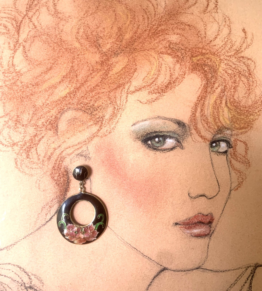 Vintage Chinese Cloisonné Hoop Post Earrings, Old Fashioned Method ...