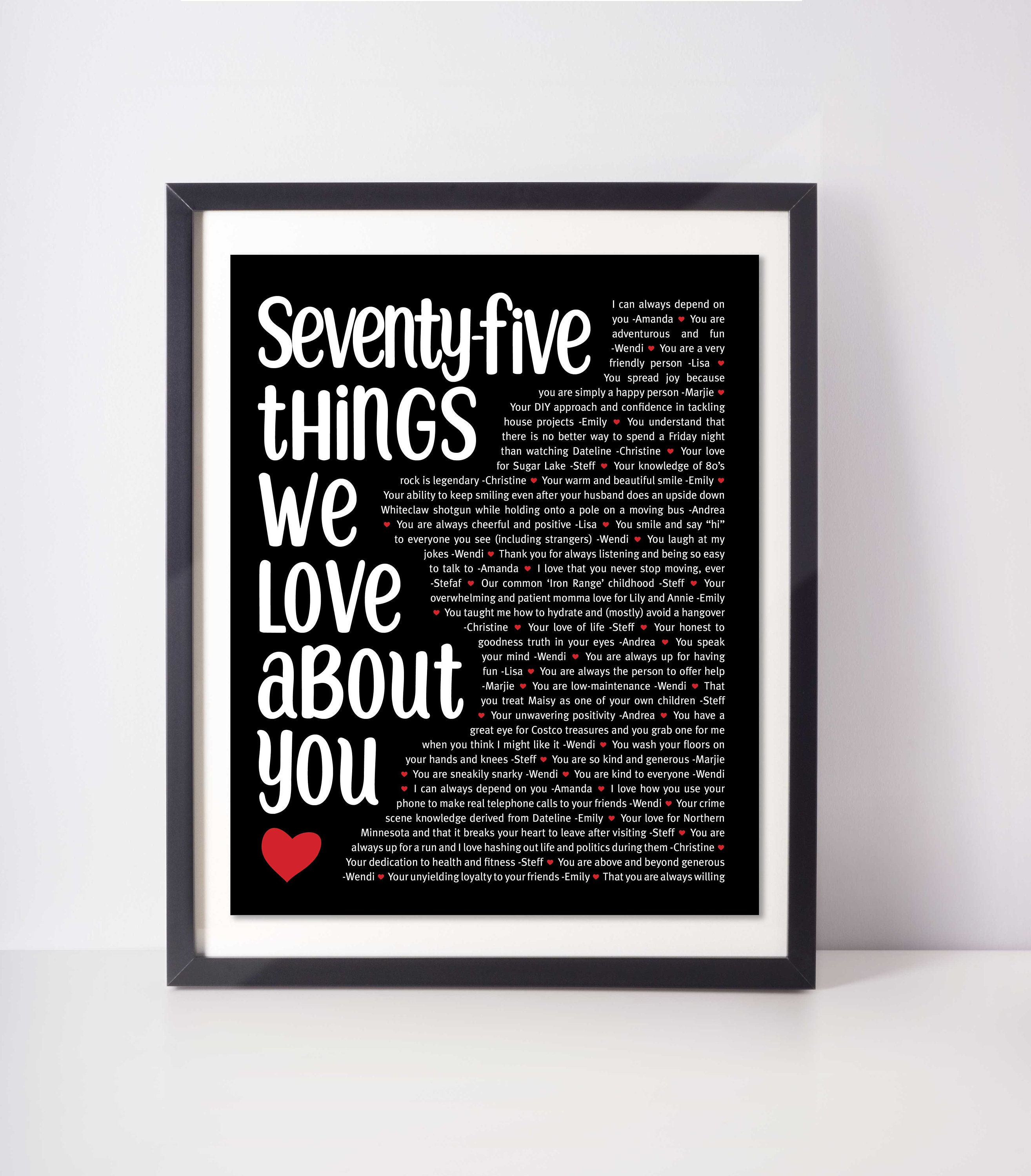 75 THINGS We Love About You 75th Birthday Gift for Her - Etsy Canada