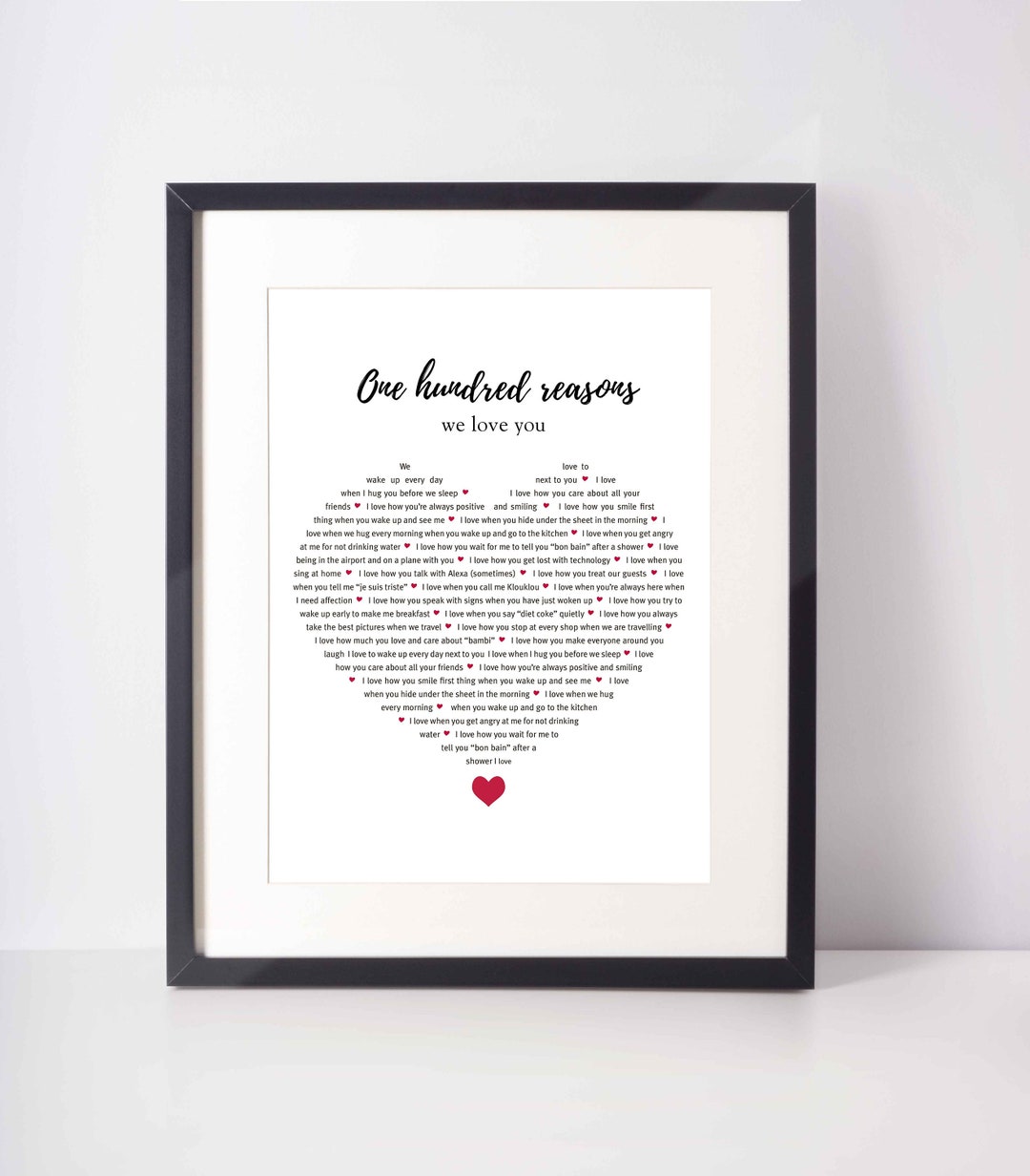 100 REASONS I Love You; Personalized Anniversary Gift; 100 Things I ...