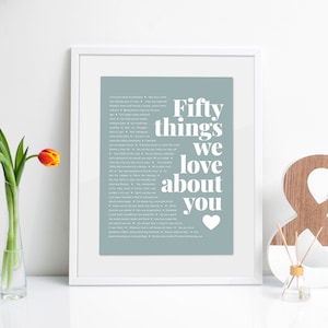 50 THINGS We Love About You; 50th Birthday Gift for Her; Gift for ...
