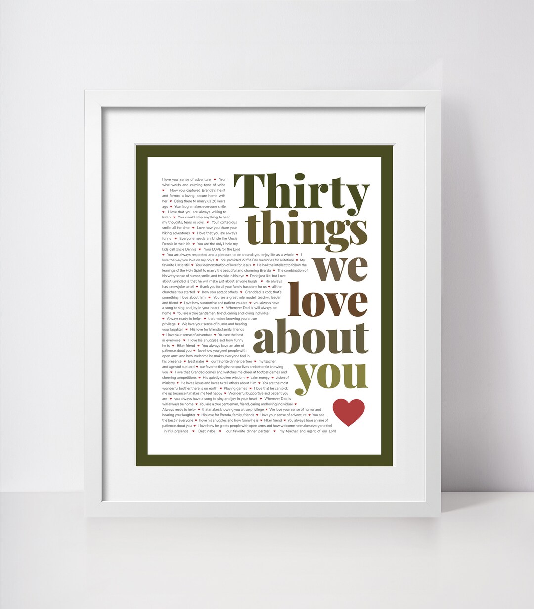 30 THINGS We Love About You; 30th Birthday Gift for Him; Husband's 30th ...