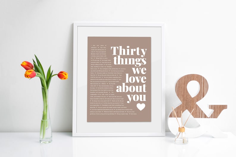 30 THINGS We Love About You; 30th Birthday; Husband's 30th Birthday ...