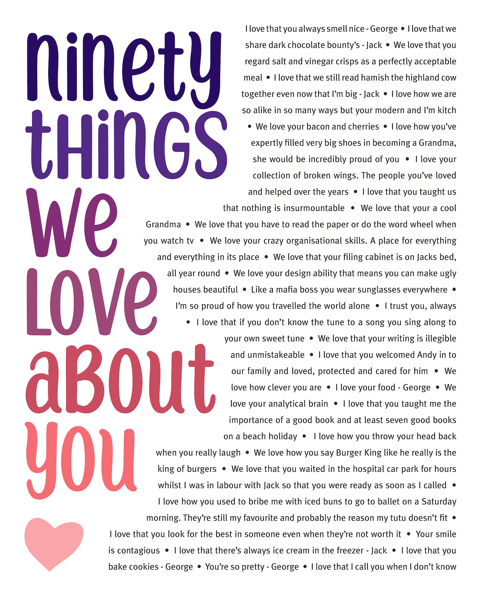 100 REASONS We Love You Personalized 100 Things We Love About - Etsy