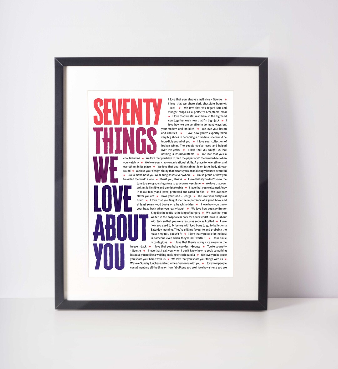 70 THINGS We Love About You; 70th Birthday; Gift for Sister; Wife's ...
