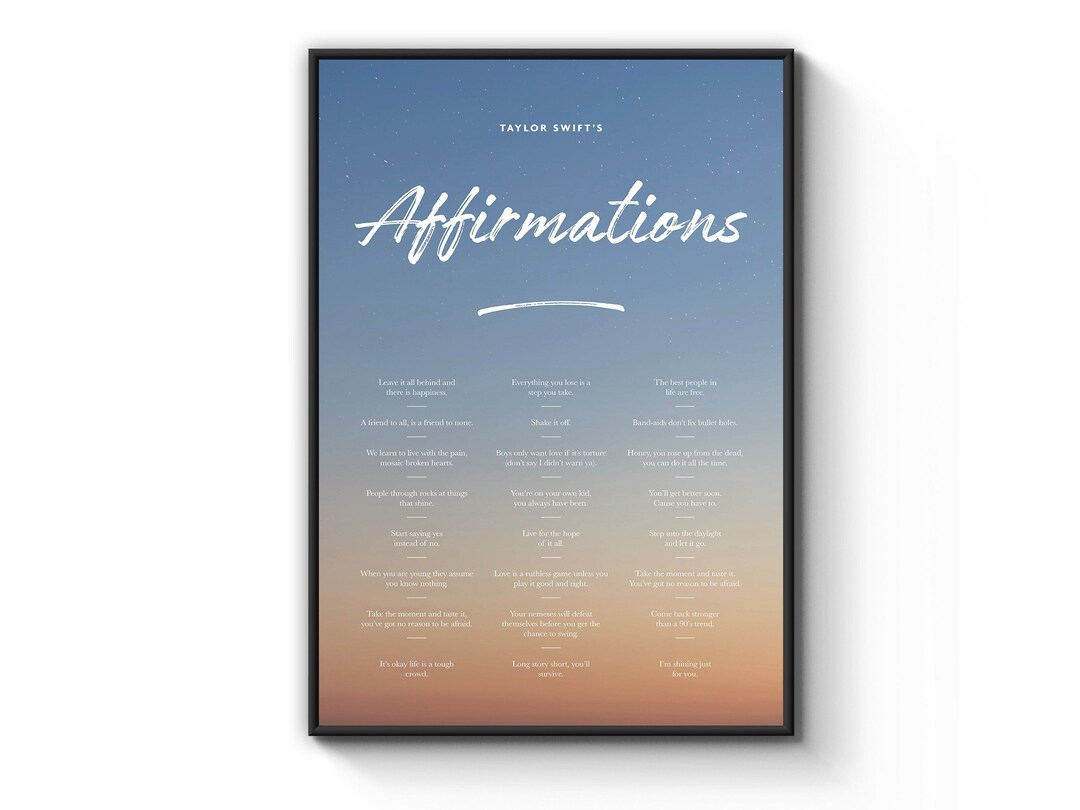 Taylor Swift Affirmations, Inspiration for Swifties, Life Lessons, Wall ...
