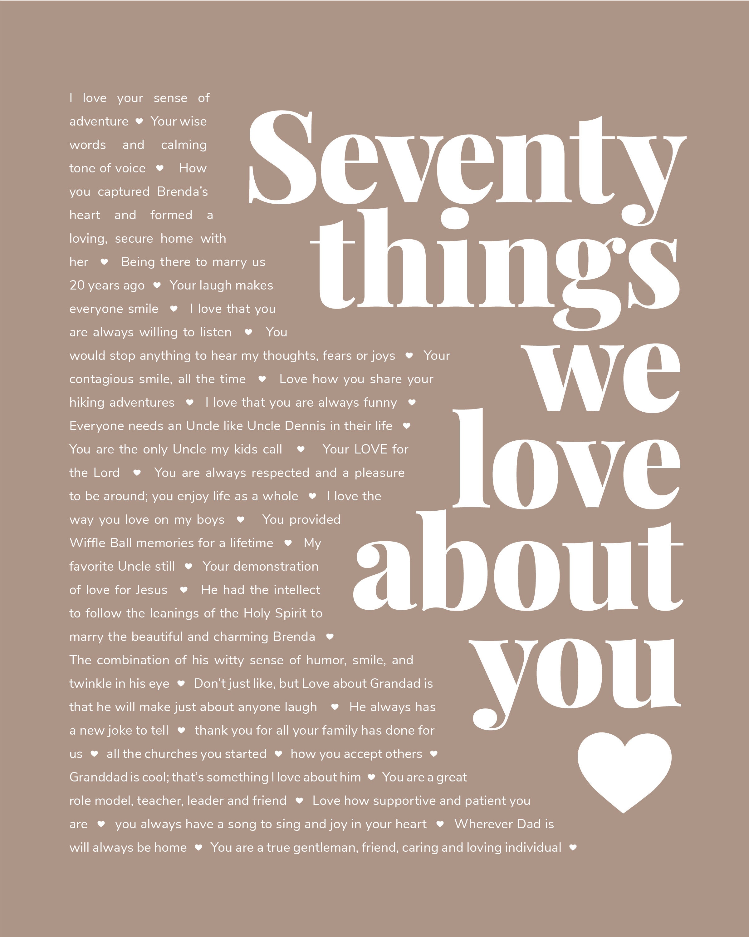 70 THINGS We Love About You 70th Birthday Gift for Aunt - Etsy UK