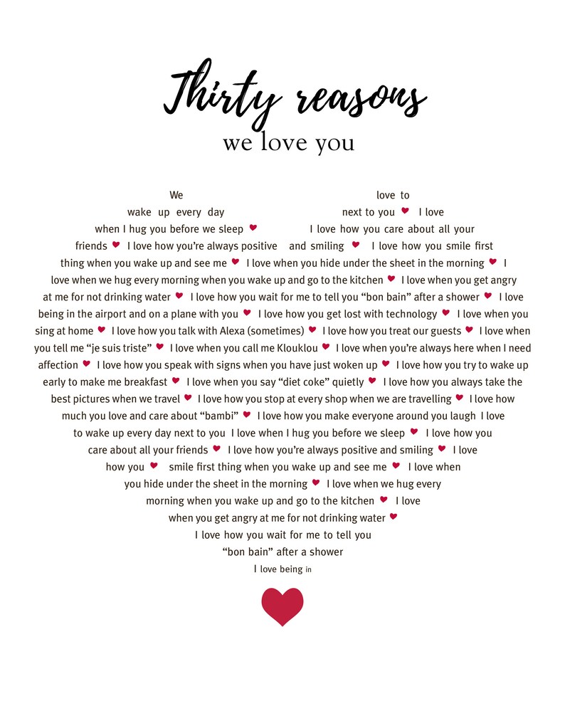 30 Reasons We Love You 30th Anniversary Boyfriend's 30th - Etsy