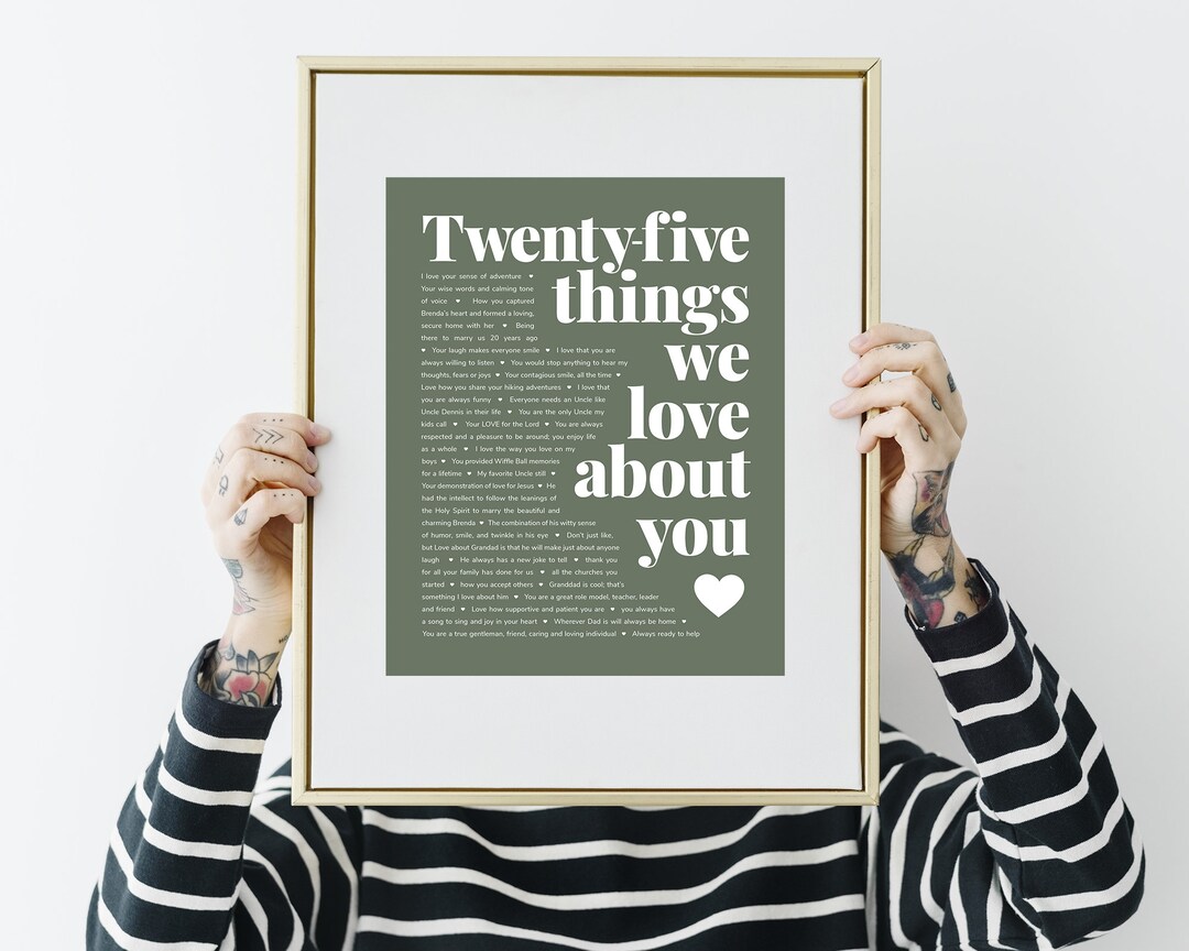 25 Things We Love About You Personalized Printable, 25th Birthday Gift ...