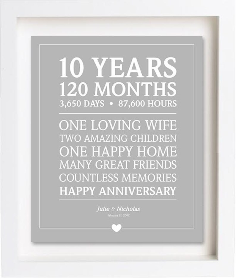 10th Anniversary Gift Personalized Anniversary Custom - Etsy