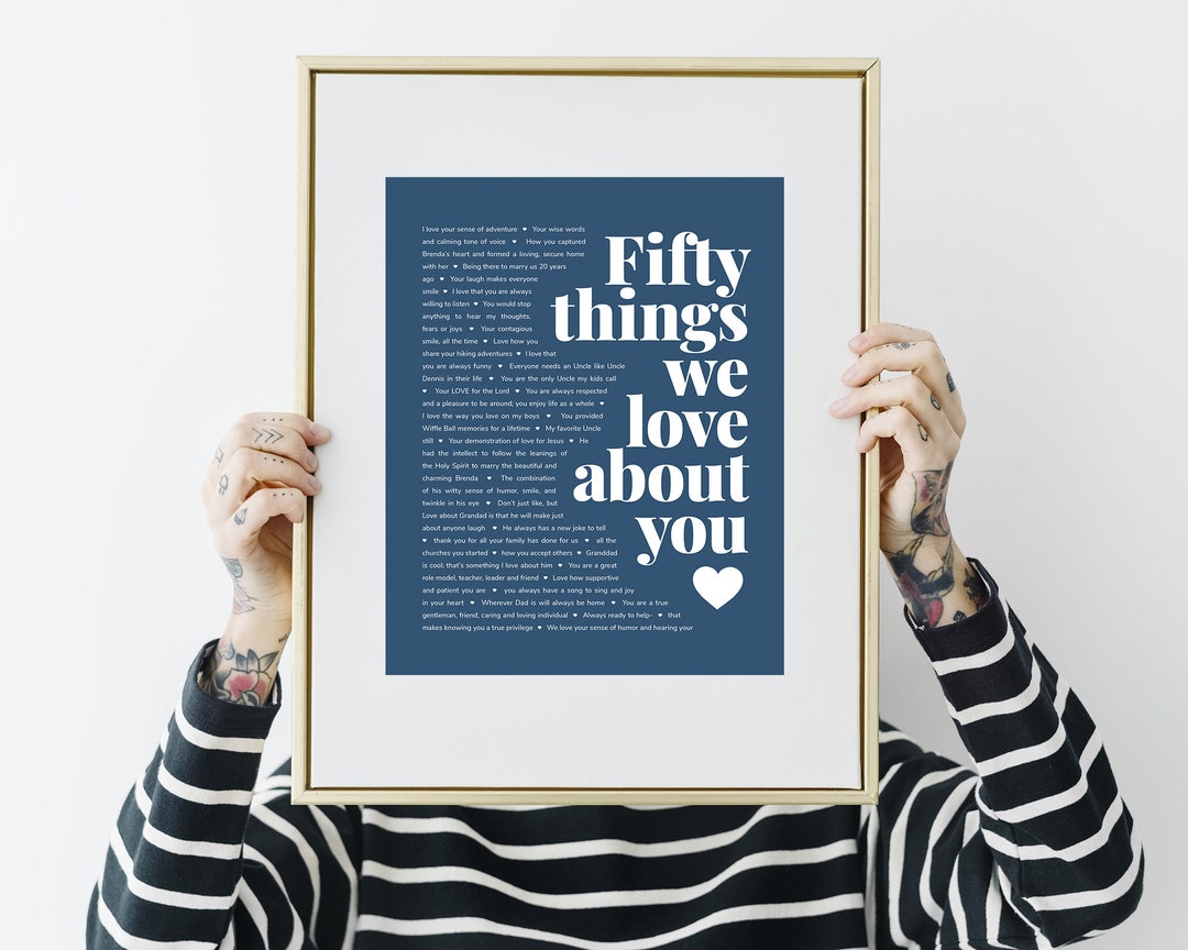 50 Things We Love About You Custom Digital Poster. Perfect Birthday or ...