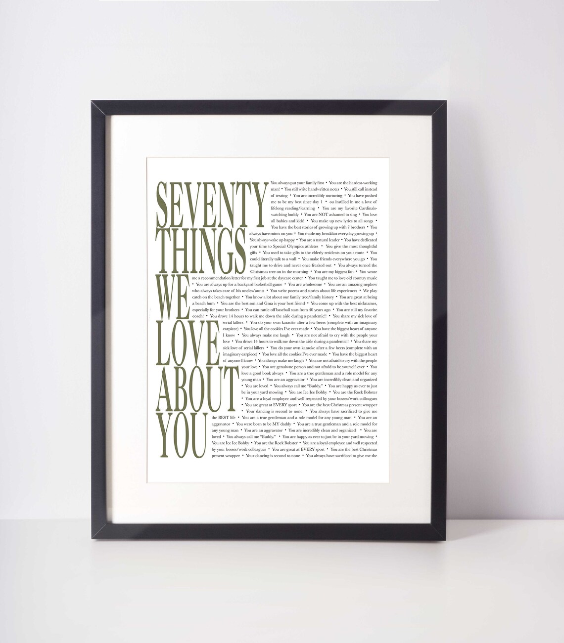 70 THINGS We Love About You; 70th Birthday; Gift for Dad; Gift for Papa ...
