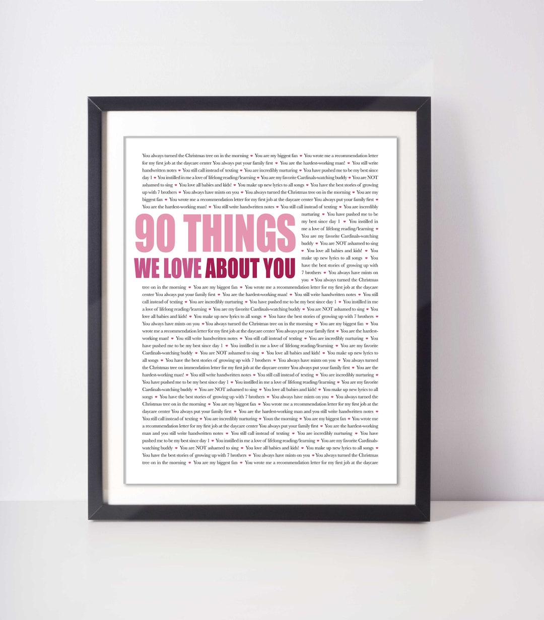 90 THINGS We Love About You; 90th Birthday; Gift for Grandma; Gift for ...