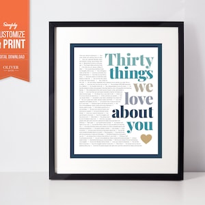 30 THINGS We Love About You; 30th Birthday; Husband's 30th Birthday ...