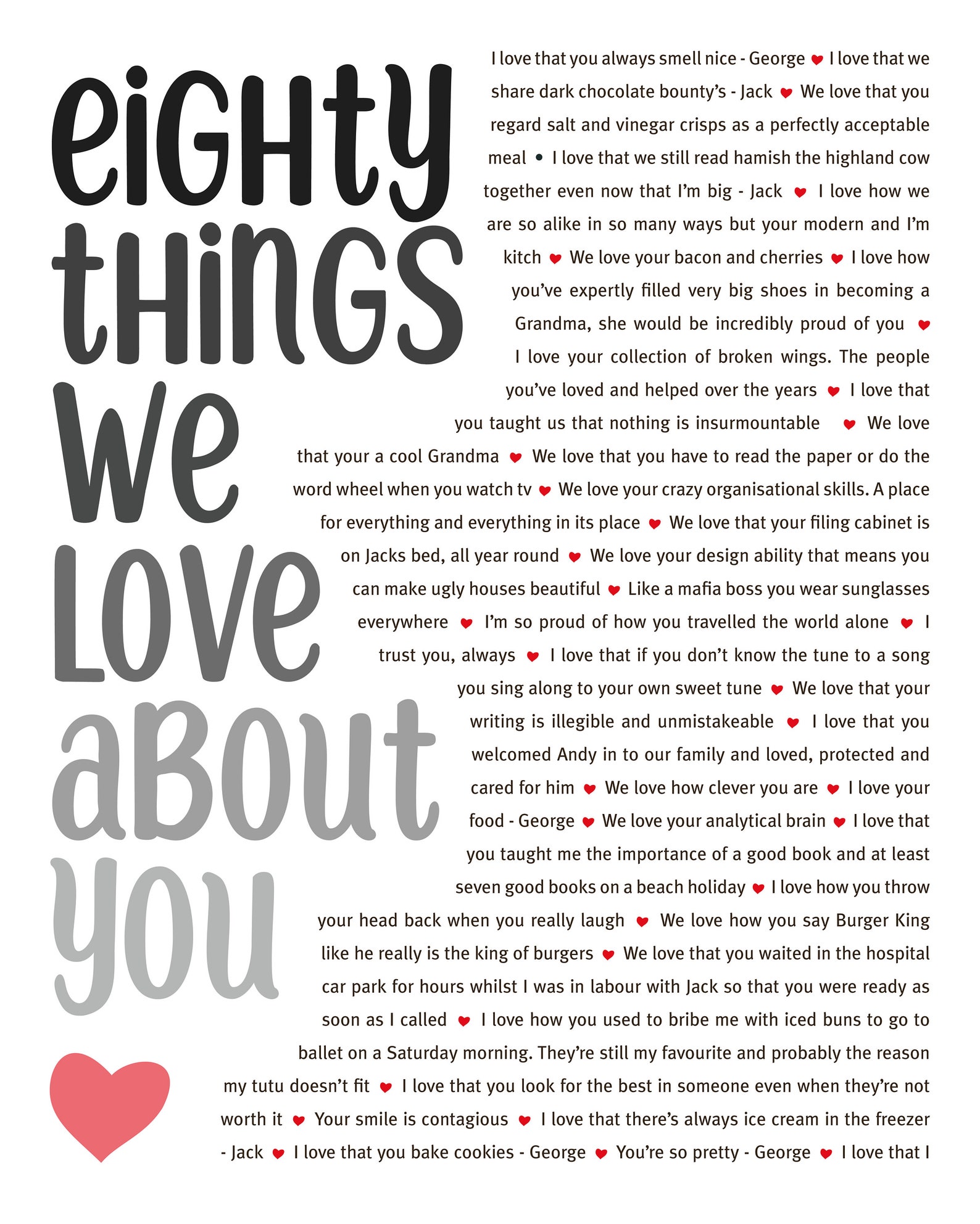 70 THINGS We Love About You; 70th Birthday; Gift for Her; Gift for ...