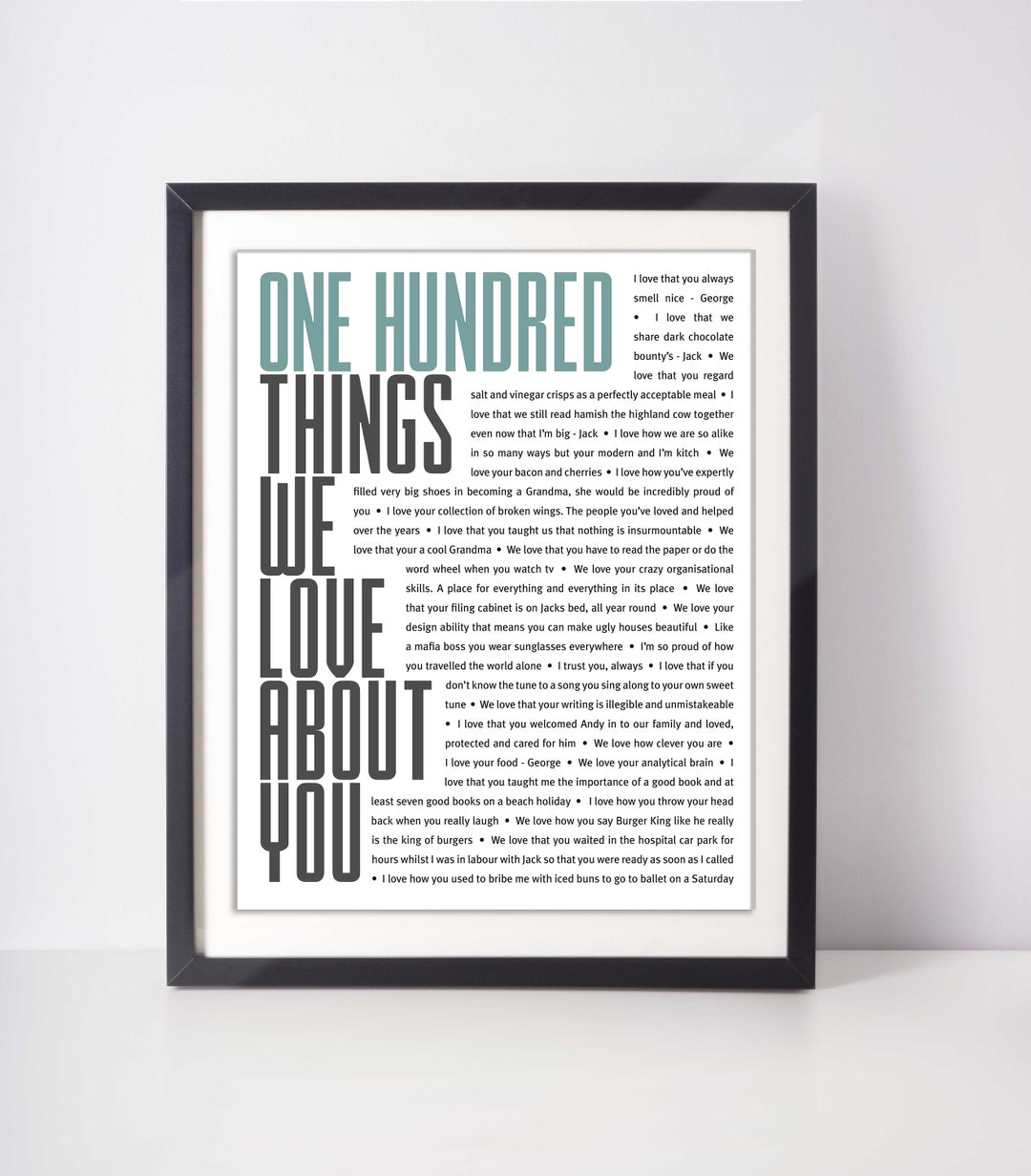 100 THINGS We Love About You; 100th Birthday; Gift for Uncle; Gift for ...