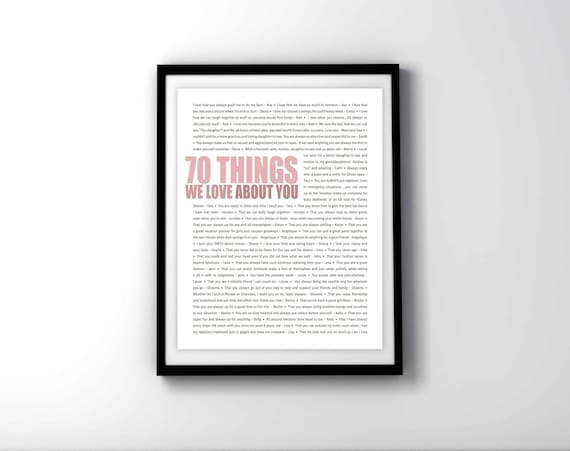 70 THINGS We Love About You 70th birthday gift for woman | Etsy