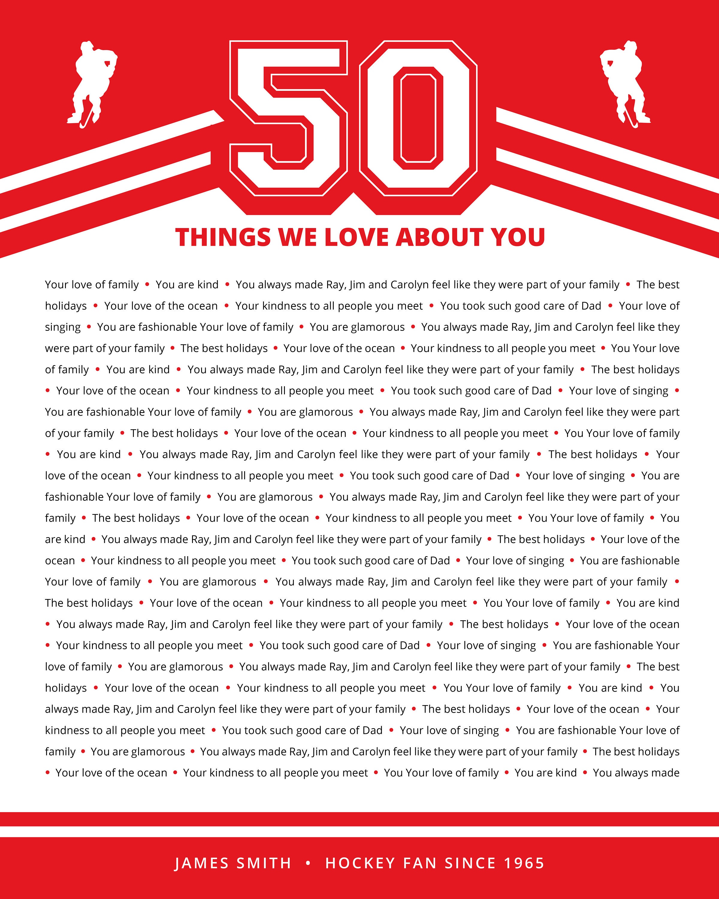 75 Things We Love About You - Custom Birthday Print; Digital Print; NHL ...