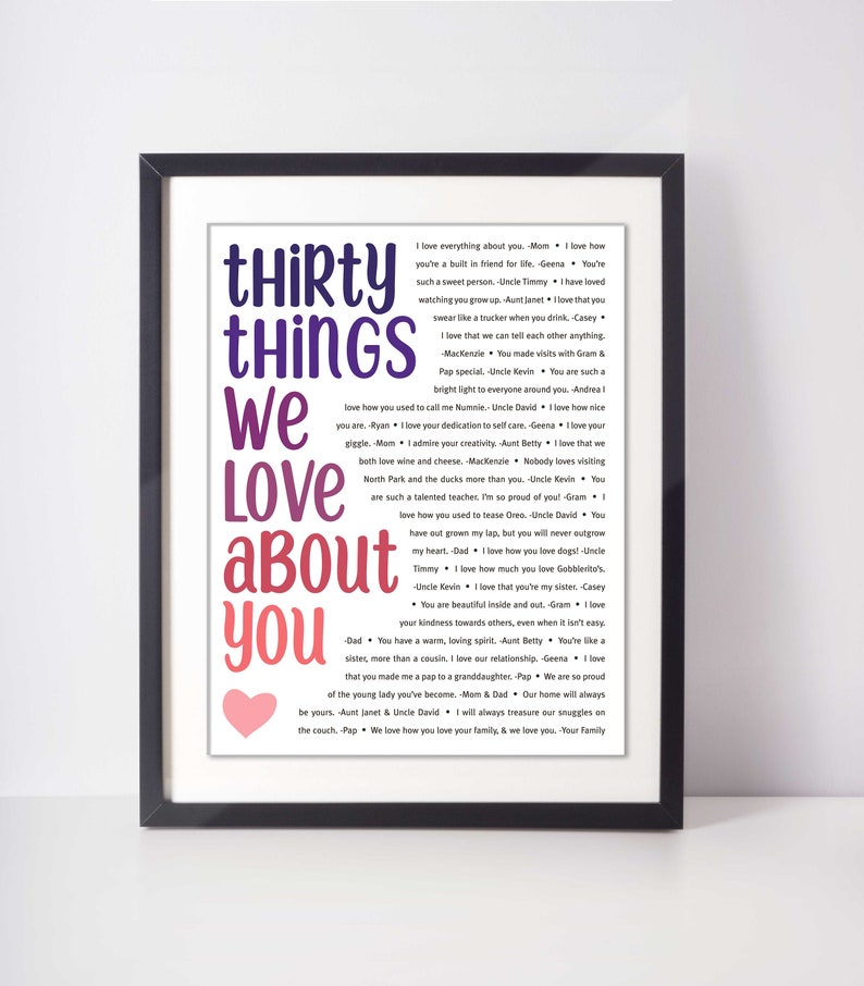 30 THINGS We Love About You; 30th Birthday; Husband's 30th Birthday ...