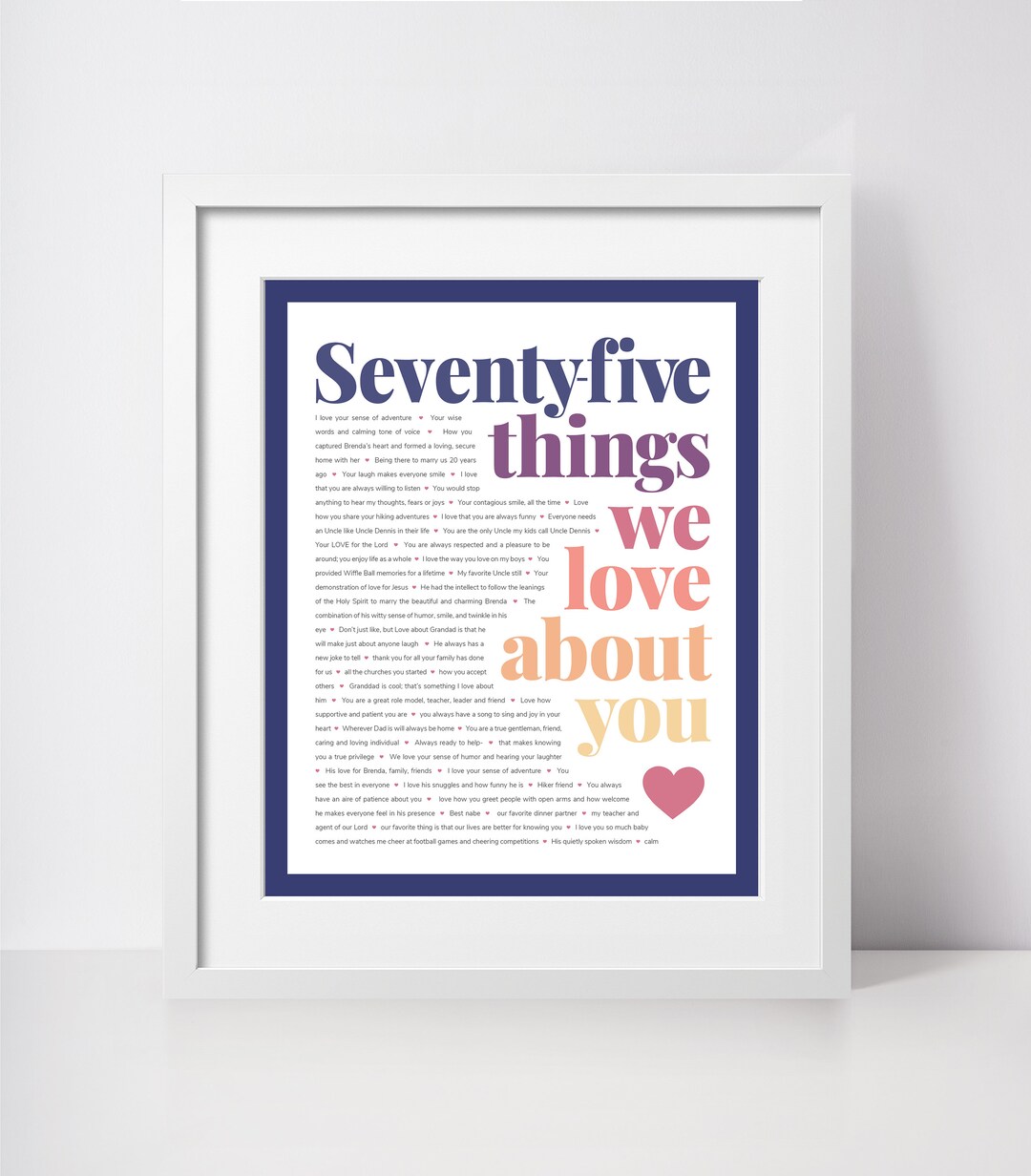 75 THINGS We Love About You; 75th Birthday Gifts for Her; Grandma 75th ...