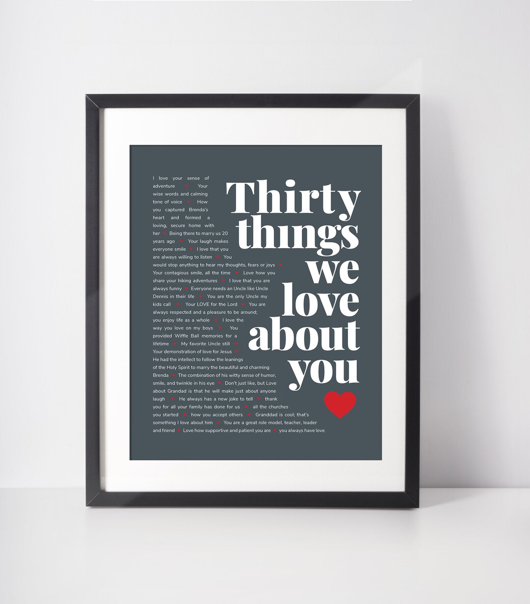 30 THINGS We Love About You; 30th Birthday; Husband's 30th Birthday ...