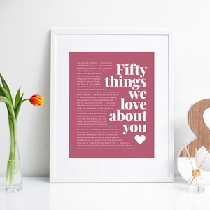50 Things We Love About You Custom Digital Poster. Perfect Birthday or ...
